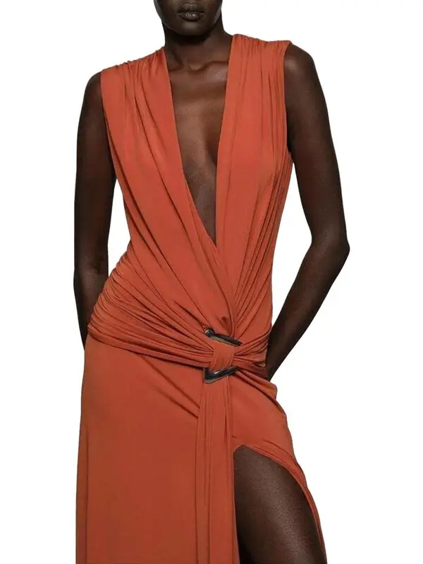 ET OCHS Jil Plunging Draped Column Gown - Terracotta