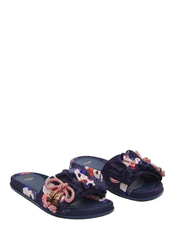 Fendi Feel Floral Satin Jacquard Slides - Mediterran