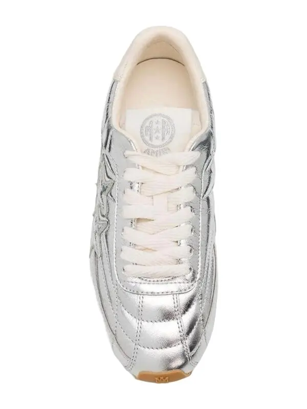 Amiri Pacific Football Slim Quilted Metallic Leather Sneakers - Silver