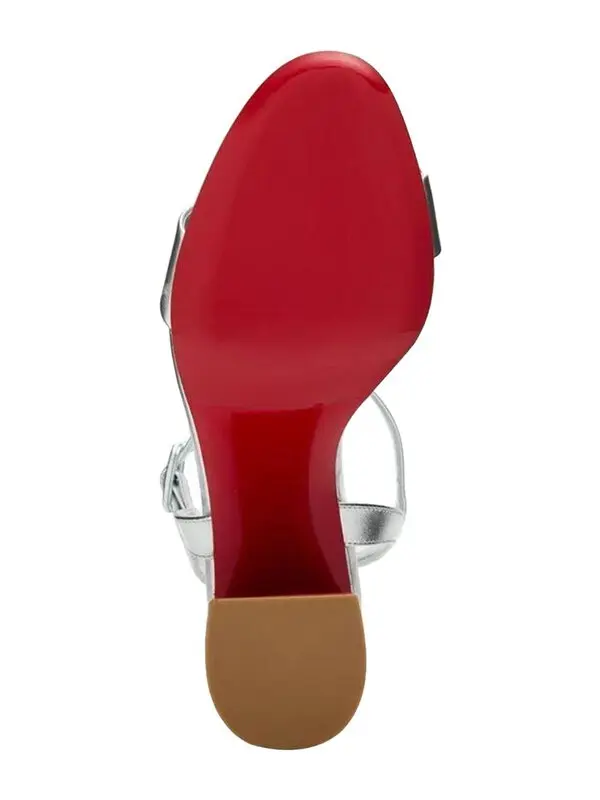 CHRISTIAN LOUBOUTIN 85mm Jane Metallic Leather Ankle-strap Sandals - Silver