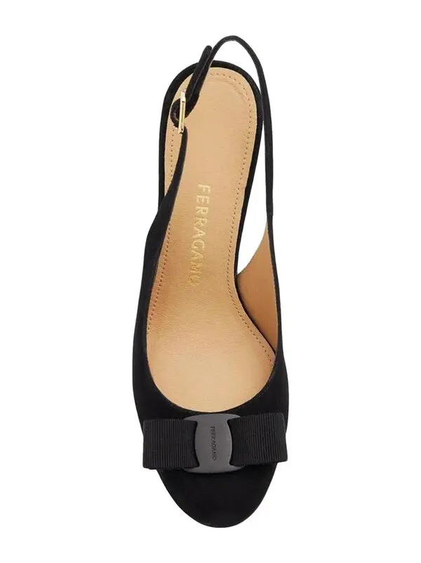 FERRAGAMO 95mm Vibily Bow Suede Slingback Pumps - Nero