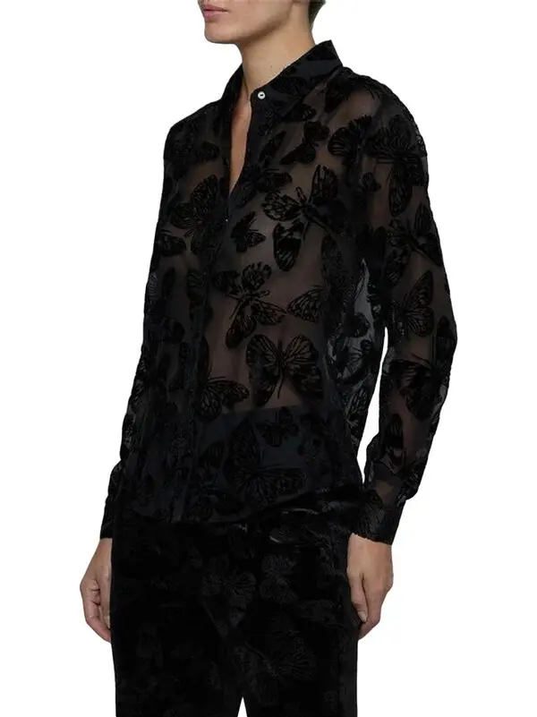 L & APOS;AGENCE Laurent Burnout Velvet Blouse - Black
