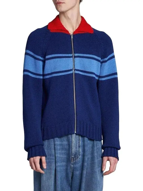 Marni Colorblocked Cotton Zip-front Cardigan - Ocean