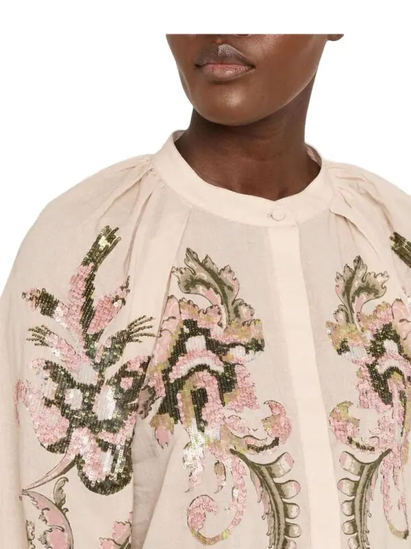 Kobi Halperin Heidi Sequin Floral-print Blouse - Ecru