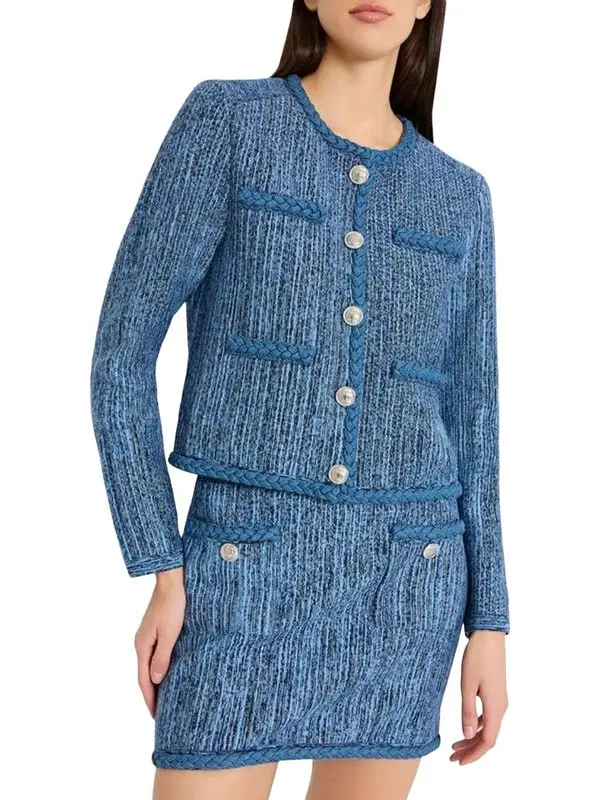 MILLY Shayne Boxy Braid-trim Jacket - Blue Multi