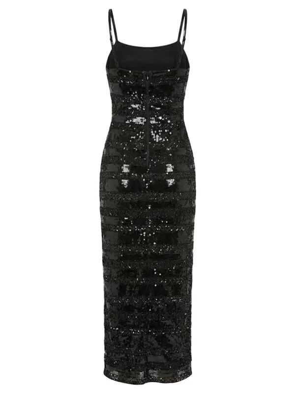 Mac Duggal Sequin Striped Column Midi Dress - Black