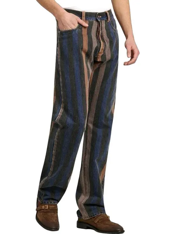 Versace Apos;s Striped Cotton Straight-leg Jeans - Multicolor