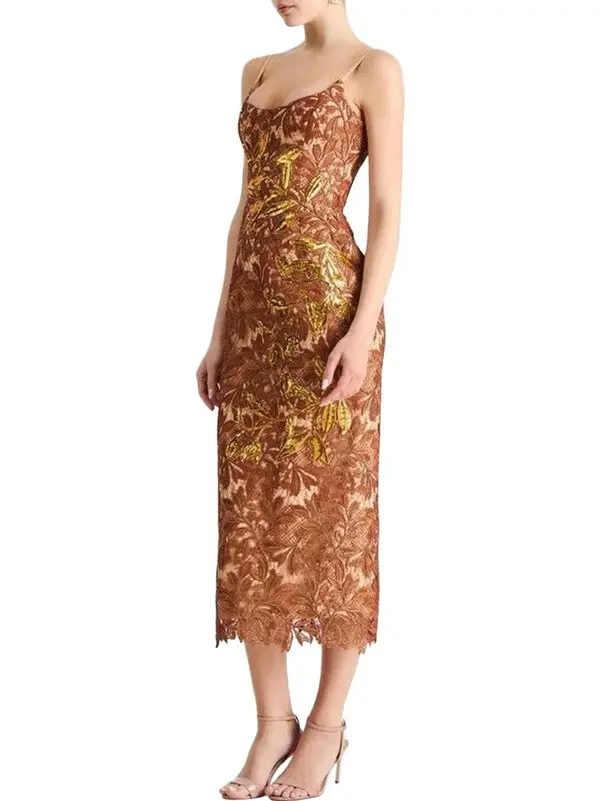 HELSI Charlotte Floral Lace Column Midi Dress - Copper
