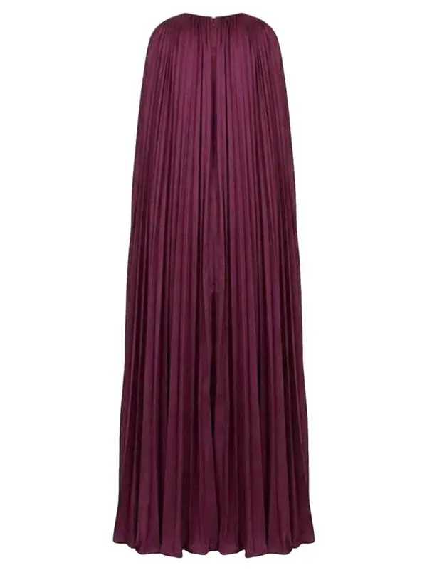 Mac Duggal Metallic Pleated Charmeuse Cape Gown - Plum