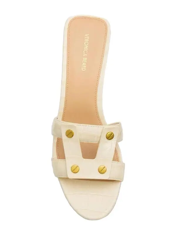 Veronica Beard 55mm Via Croc-embossed Leather Block-heel Sandals - Ecru