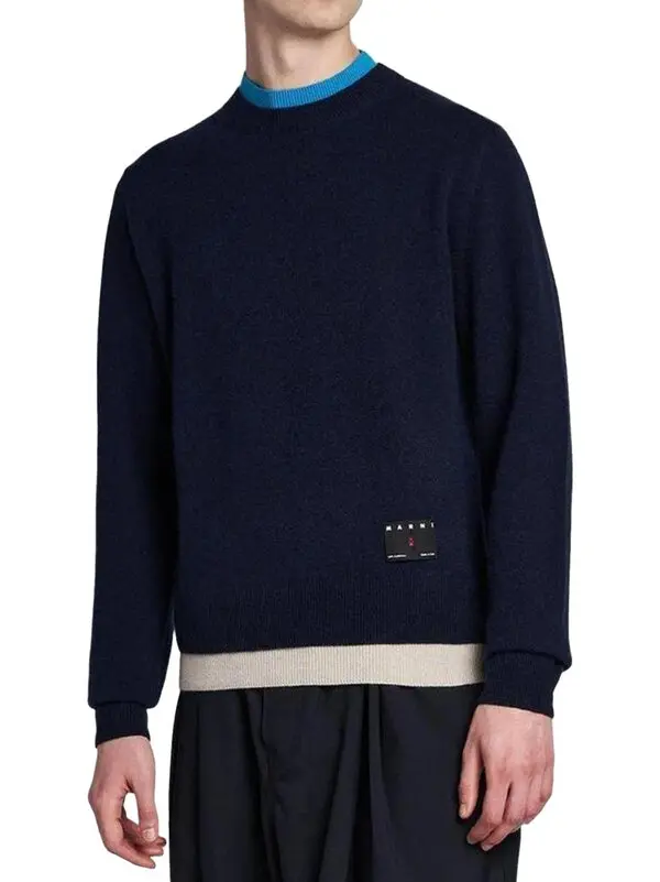 Marni Apos;s Contrast Trim Cashmere Crewneck Sweater - Deep/blue