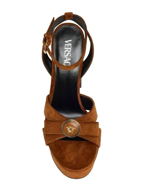 Versace 140mm Ribbon Suede Platform Sandals - Spice