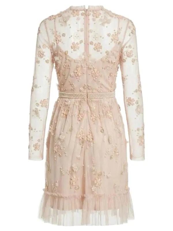 Mac Duggal Floral Beaded Tulle Mini Dress - Blush
