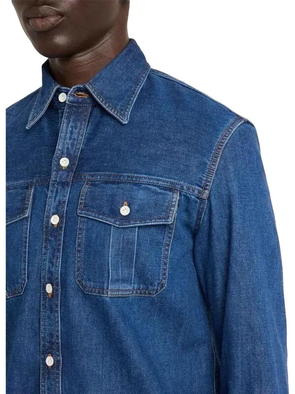 Isaia Apos;s Denim Button-down Shirt - Medium Blu