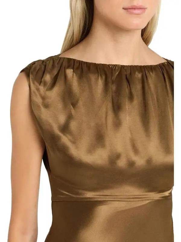Anna Quan Ophelia Satin Column Dress - Olive