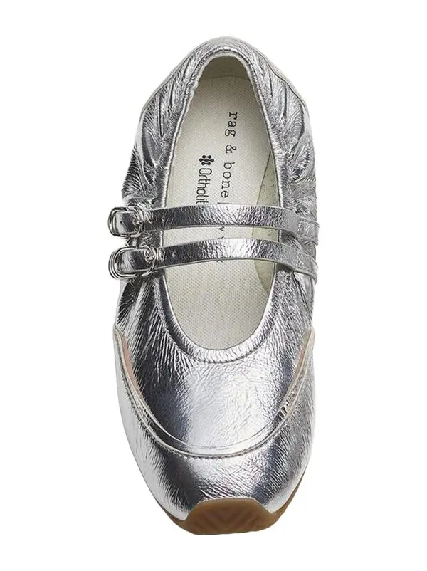Rag & Bone Emilee Metallic Leather Mary Jane Ballerina Flats - Silver