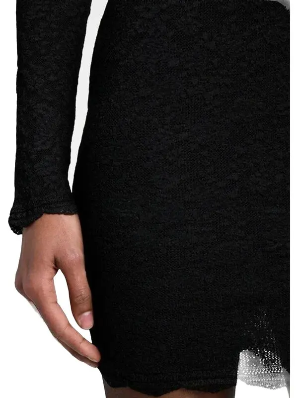 Saint Laurent Floral Lace Knit Long-sleeve Mini Dress - Nero