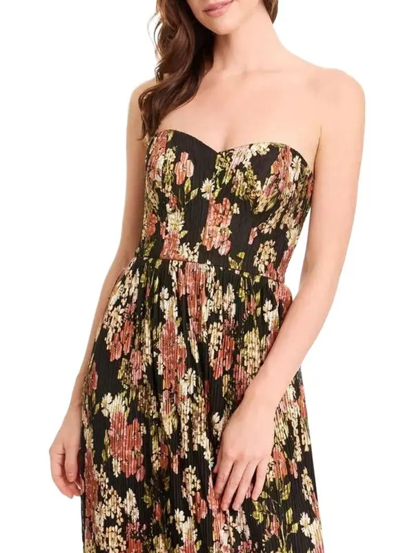Dress The Population Audrina Strapless Floral-print Column Gown - Black Mult