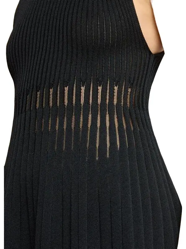 Givenchy High-neck Sleeveless Sheer Pleated Knit Mini Dress - Black