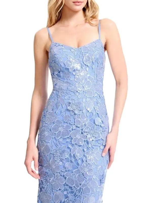 Dress The Population Giovanna Sequin Floral Lace Mermaid Gown - Sky