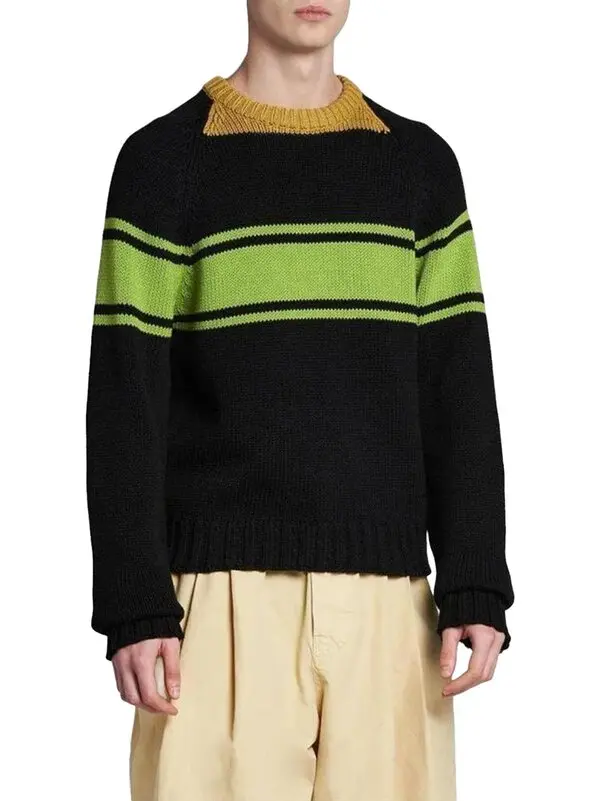 Marni Apos;s Colorblocked Cotton Crewneck Sweater - Black
