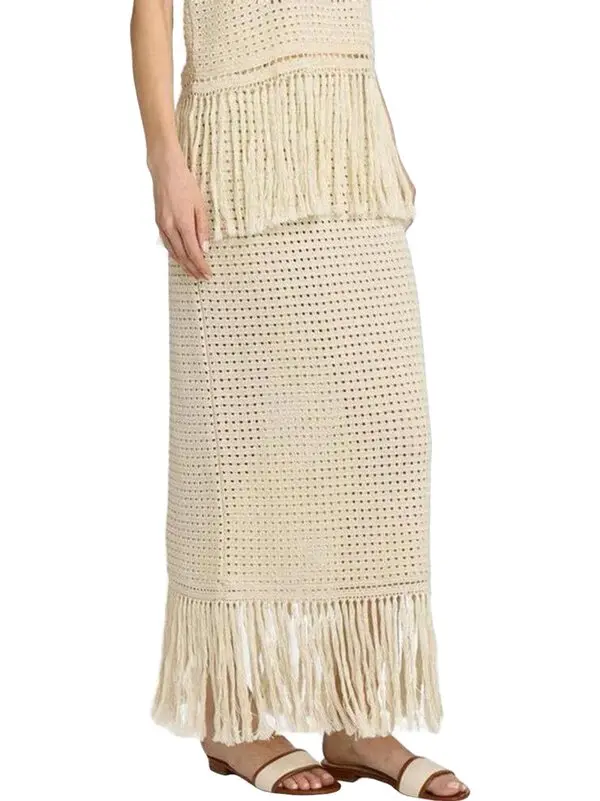 Zimmermann Indra Crochet Cotton Fringe Midi Skirt - Crm