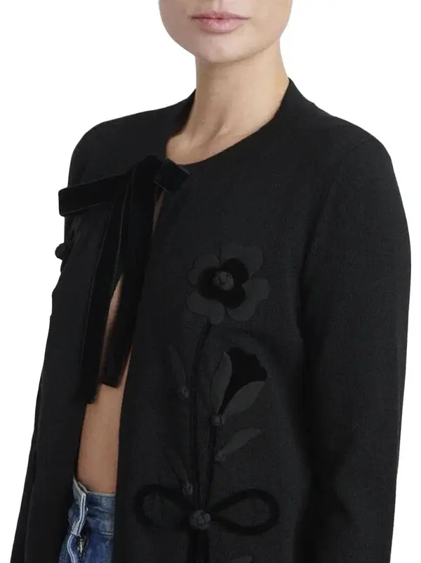 Valentino Garavani Floral Velvet Embroidered Crewneck Cardigan - Nero