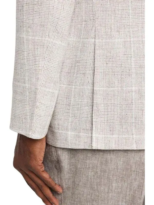 Brunello Cucinelli Apos;s Linen Glen Plaid Double-breasted Sport Coat - C006 Shell