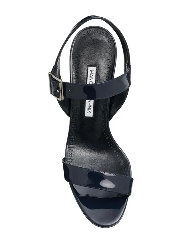 Manolo Blahnik 90mm Patent Leather Ankle-strap Sandals - Navy