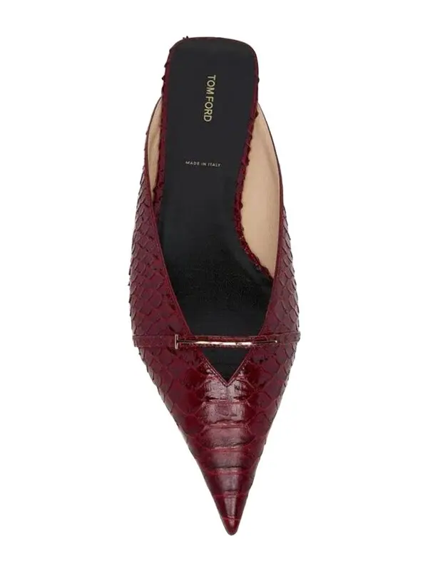 TOM FORD Croc-effect Leather Flat Mules - Ruby Red