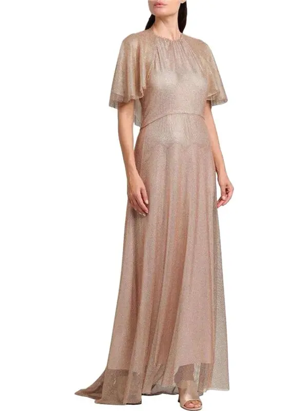 Alberta Ferretti Micro-rhinestone Mesh Capelet Evening Dress - Multi