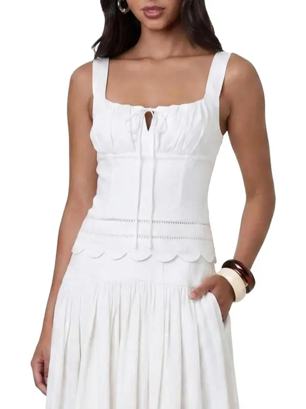 NICHOLAS Ebba Linen Latice-trim Babydoll Top - Ivory