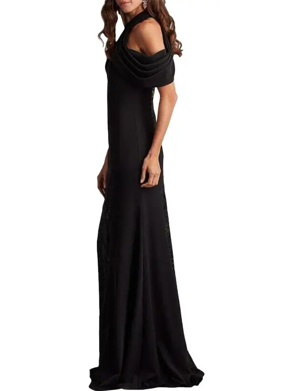 Tadashi Shoji Cold-shoulder Corded Lace Gown - Black/nude