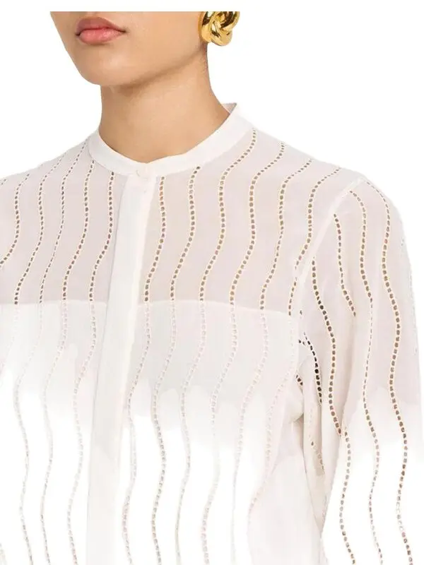 Akris Wave Broderie Anglaise Cotton Voile Blouse - Ecru