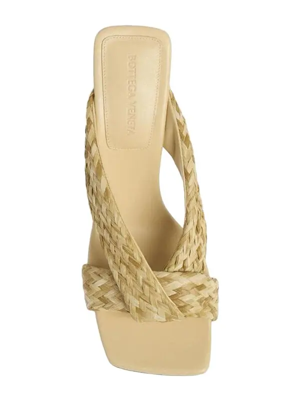 Bottega Veneta Riva Braided Raffia Mule Sandals - Macadamia