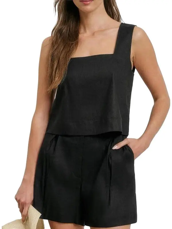 FAVORITE DAUGHTER The Abby Linen-blend Crop Top - Black