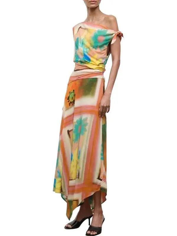 Staud Portia Asymmetric Handkerchief Midi Dress - Superbloom