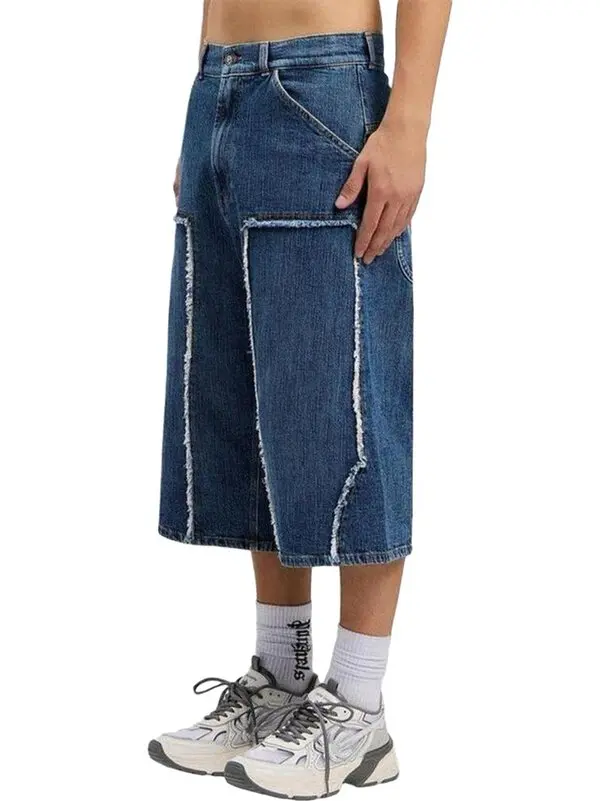 Palm Angels Apos;s Curved Logo Denim Skater Shorts - Medium Blu