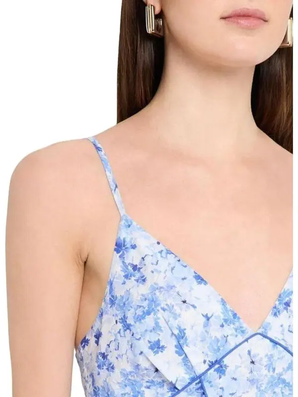 Rosie Assoulin Watercolor Floral-print Piped Cami Maxi Dress - Blue Multi