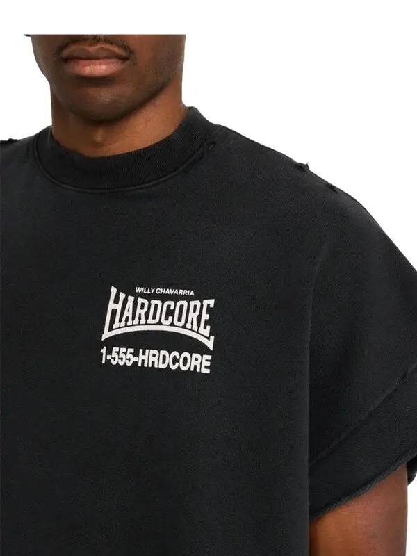 WILLY CHAVARRIA Apos;s Hardcore Cotton Distressed T-shirt - Black