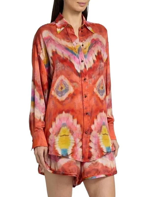 Zimmermann Alchemy Tie-dye Silk Satin Shirt - Ruby Tie D