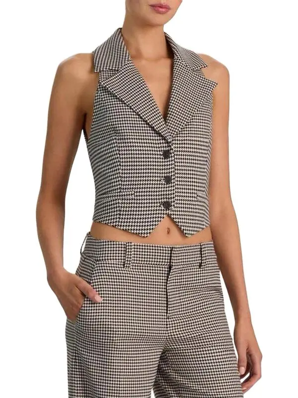 Alice + Olivia Donna Houndstooth Vest - Black/mult