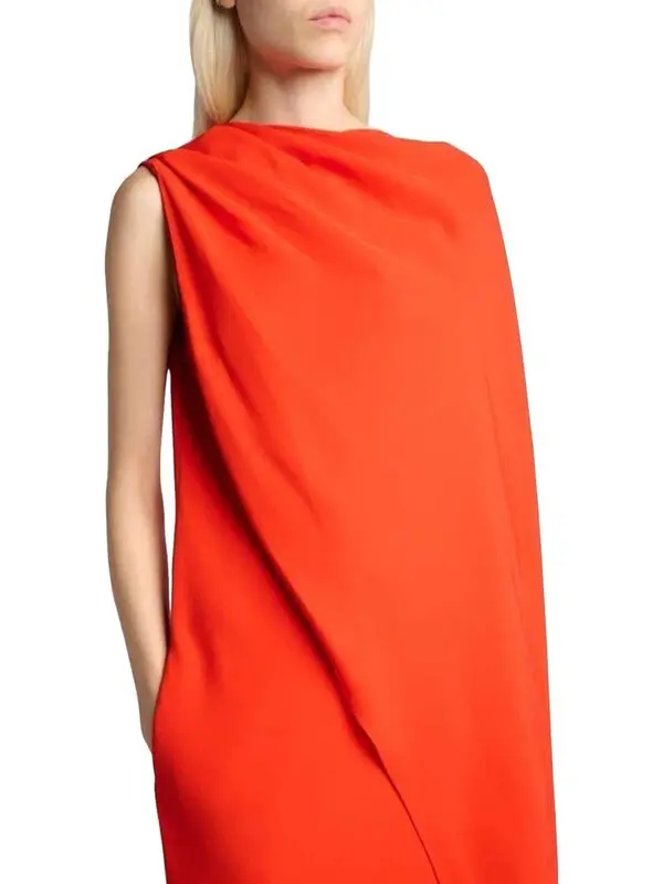 Balenciaga Silk-wool Draped Cape Midi Dress - Sunset Red