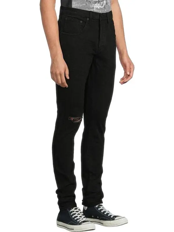 PURPLE BRAND P002 Knee Slit Rinse Slim Jeans - Black