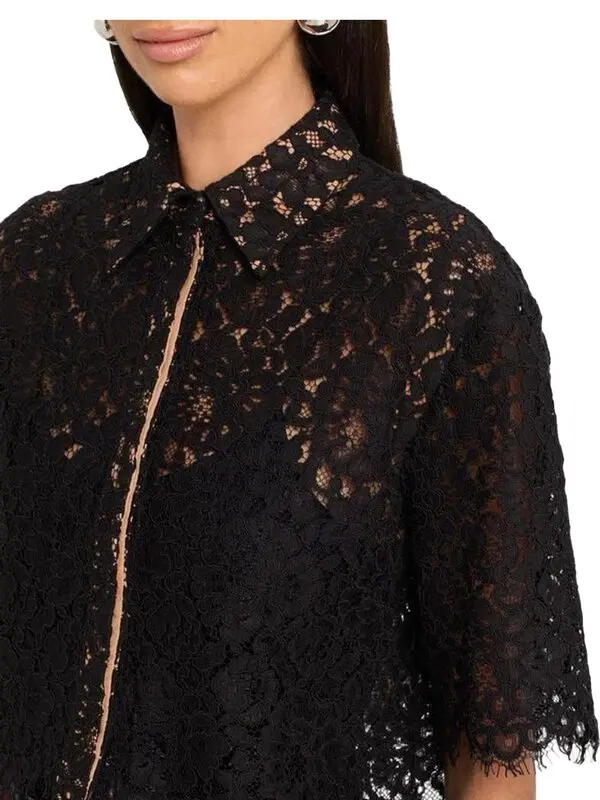 Michael Kors Cropped Scalloped Lace Shirt - Black