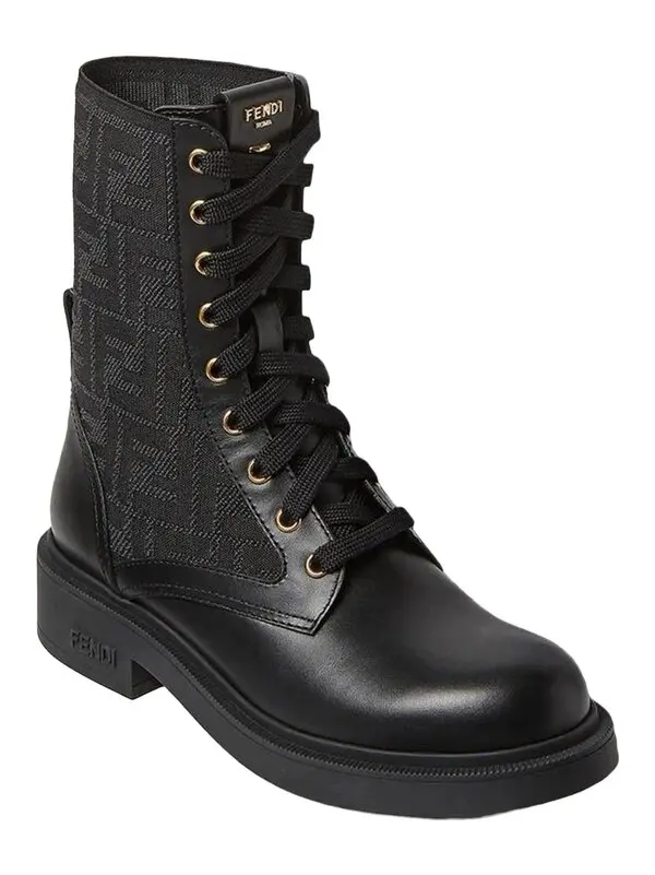 Fendi Filo Ff Leather Combat Boots - Neroblack