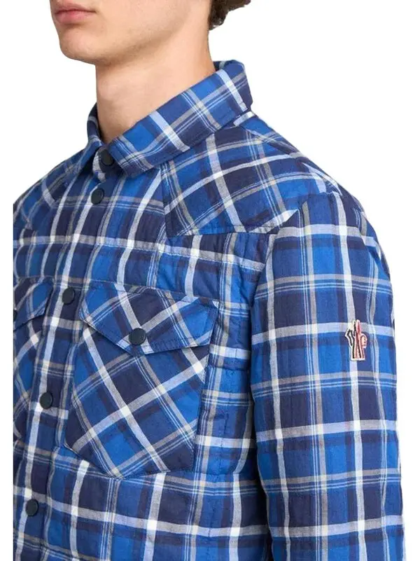 Moncler Apos;s Plaid Snap-front Shirt Jacket - Medium Blu