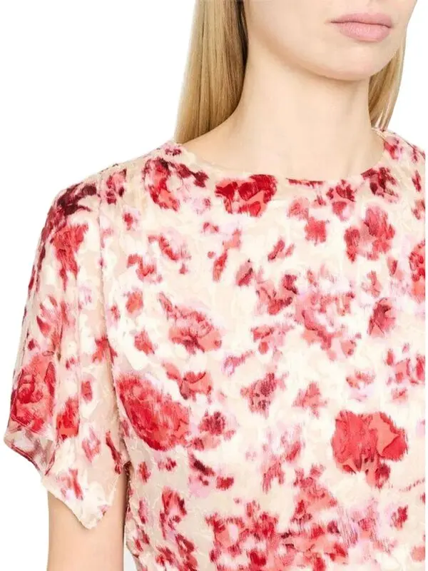 Isabel Marant Étoile Hervane Floral Devoré Silk Georgette Flutter-sleeve Top - Ecru/pink