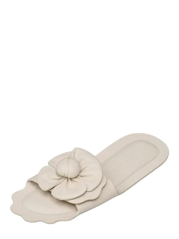 Marc Jacobs The Daisy Leather Flat Slide Sandals - Cloud Whit