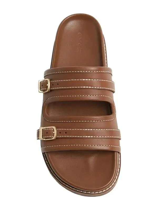 Simkhai Aura Leather Pool Slide Sandals - Sequoia